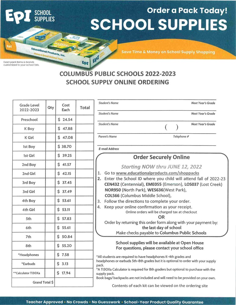 Online 2022-2023 School Supplies Packs Are Now Available | Centennial ...